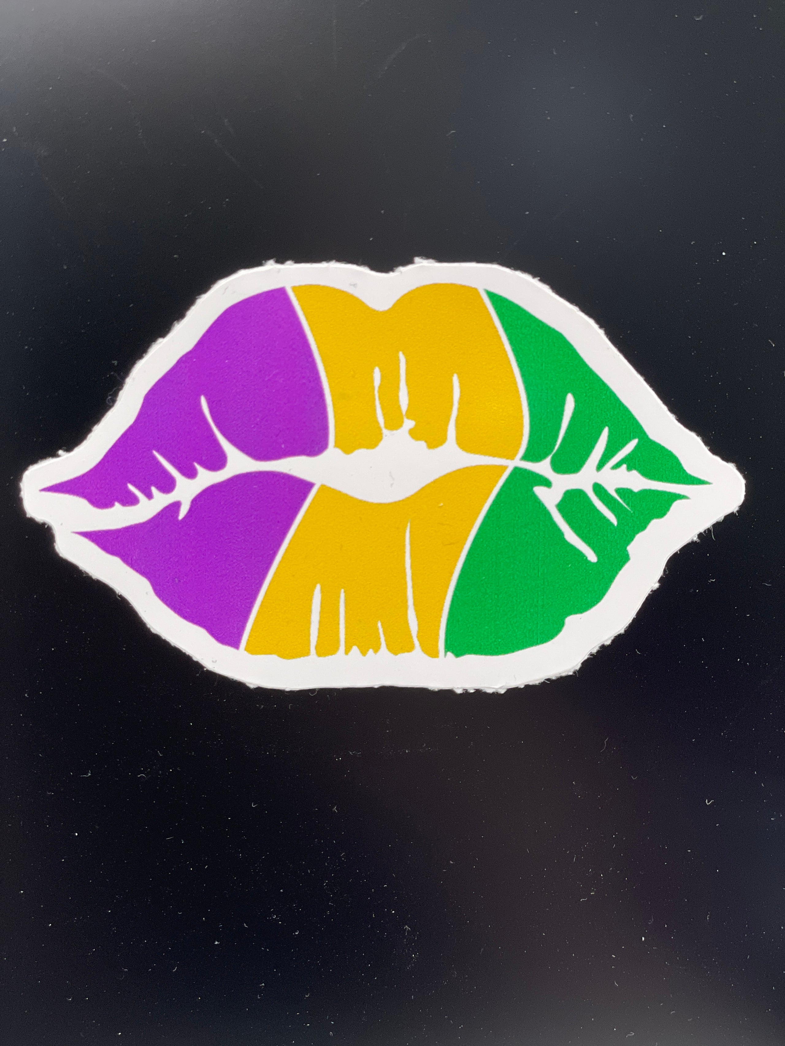 Mardi Gras Lips Die Cut Sticker: 3" | Lilah's Bakery